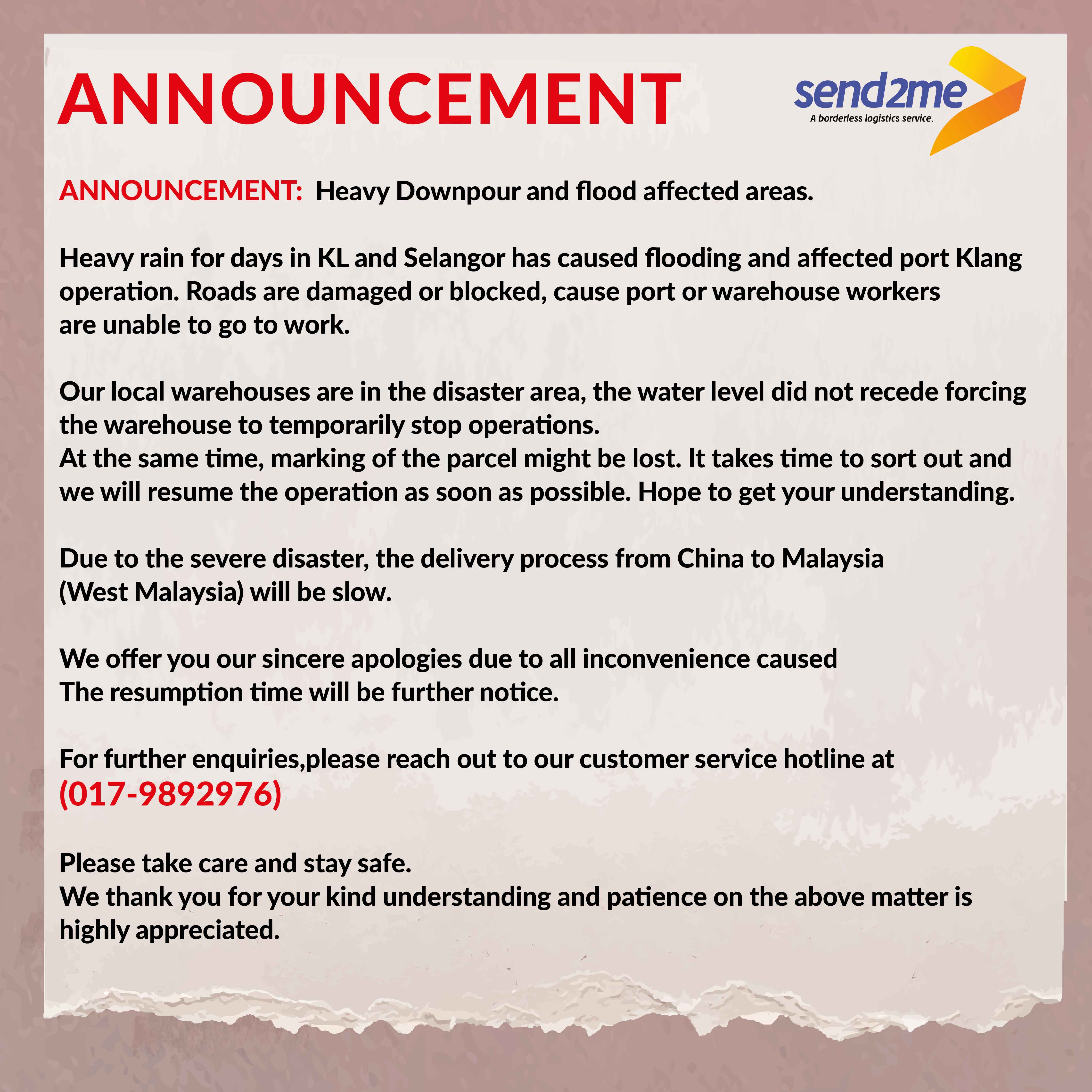 Heavy Downpour and flood affected areas notice